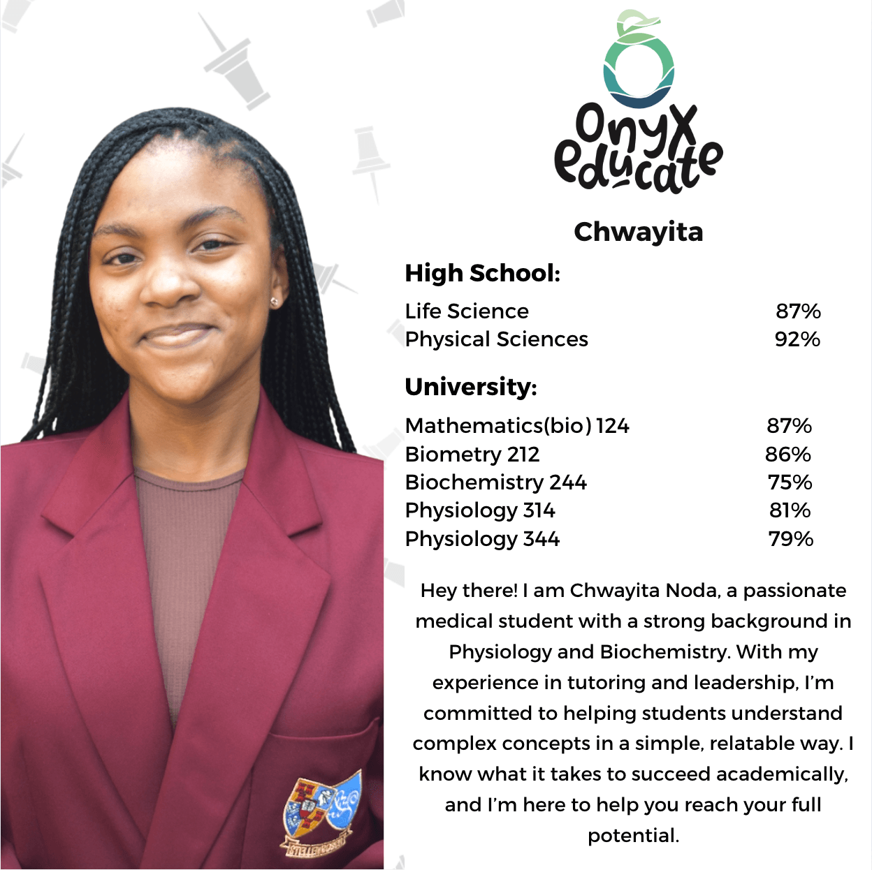 1 Lesson with Chwayita N – Onyx Educate Tutoring